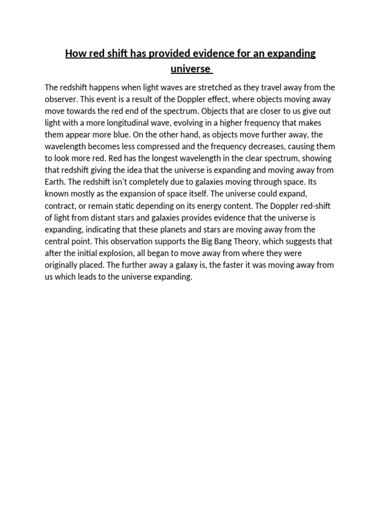 How Red Shift Has Provided Evidence For An Expanding Universe | PDF