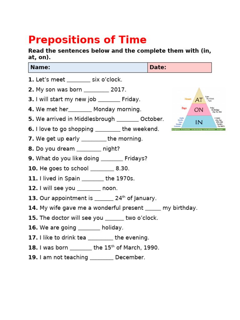 Practice Prepositions-Of-Time-In-On-At | PDF