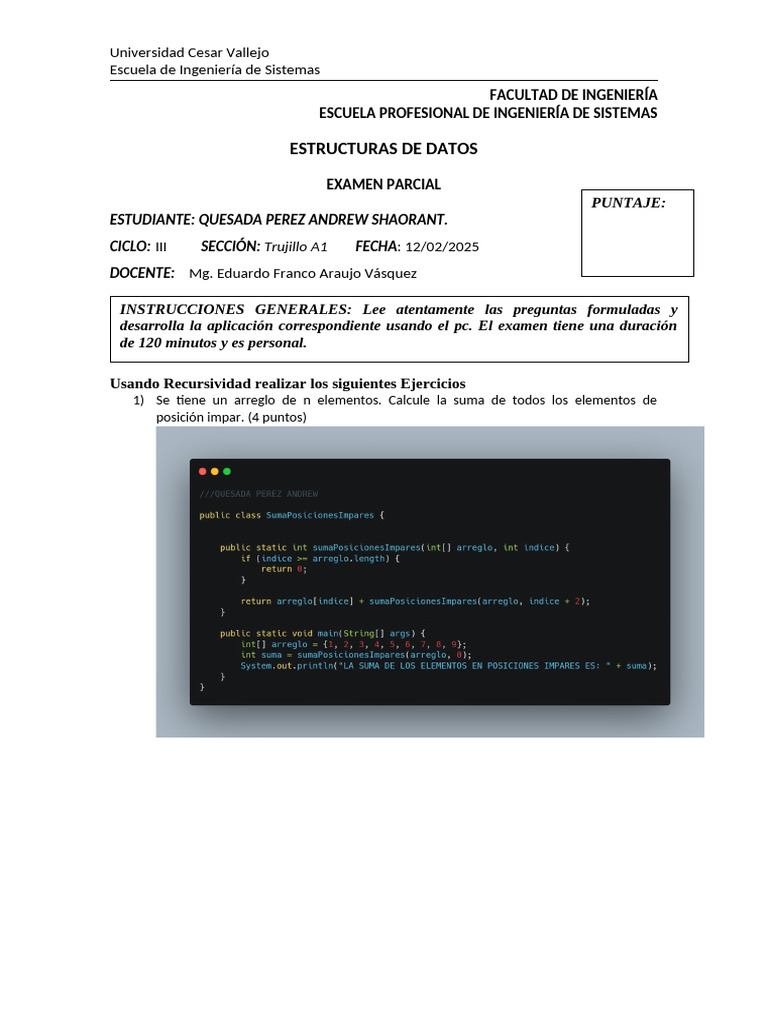Primer Examen Parcial de Estructuras de Datos | PDF