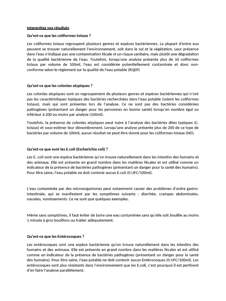 Bactéries atypiques dans l'eau potable | PDF | Escherichia coli | Bactérie