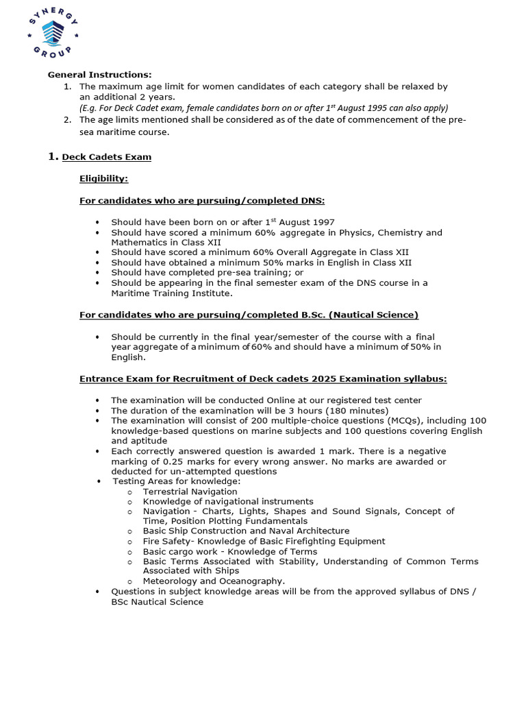 Maritime Cadet Exams 2025 Guide | PDF | Multiple Choice | Engineering