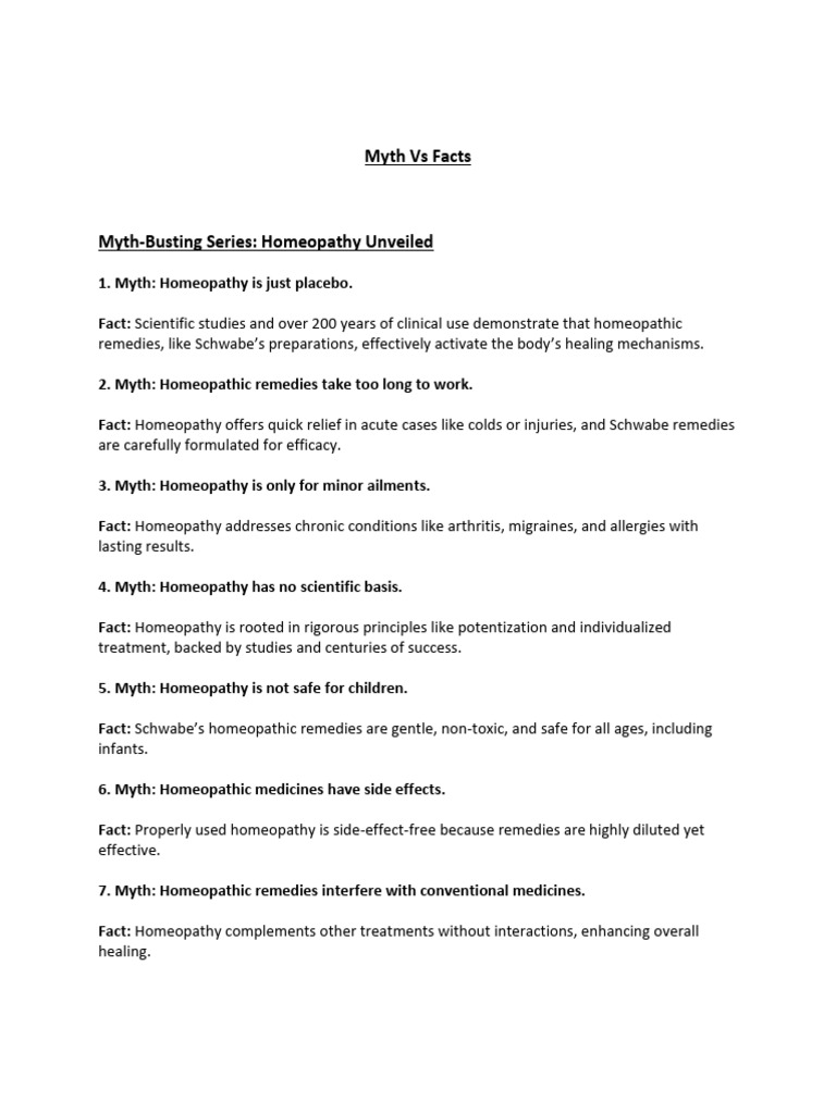 Health Myths vs Facts | PDF | Homeopathy | Medical Specialties