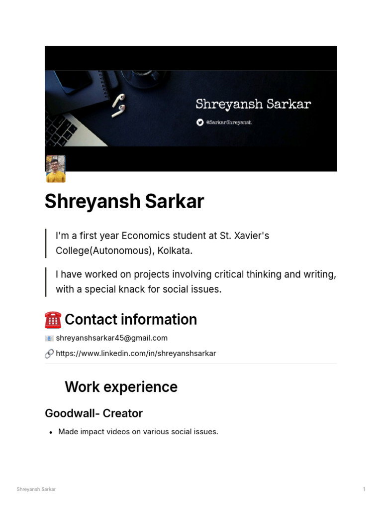 Shreyansh Sarkar: Economics Student & Content Creator | PDF | Human ...
