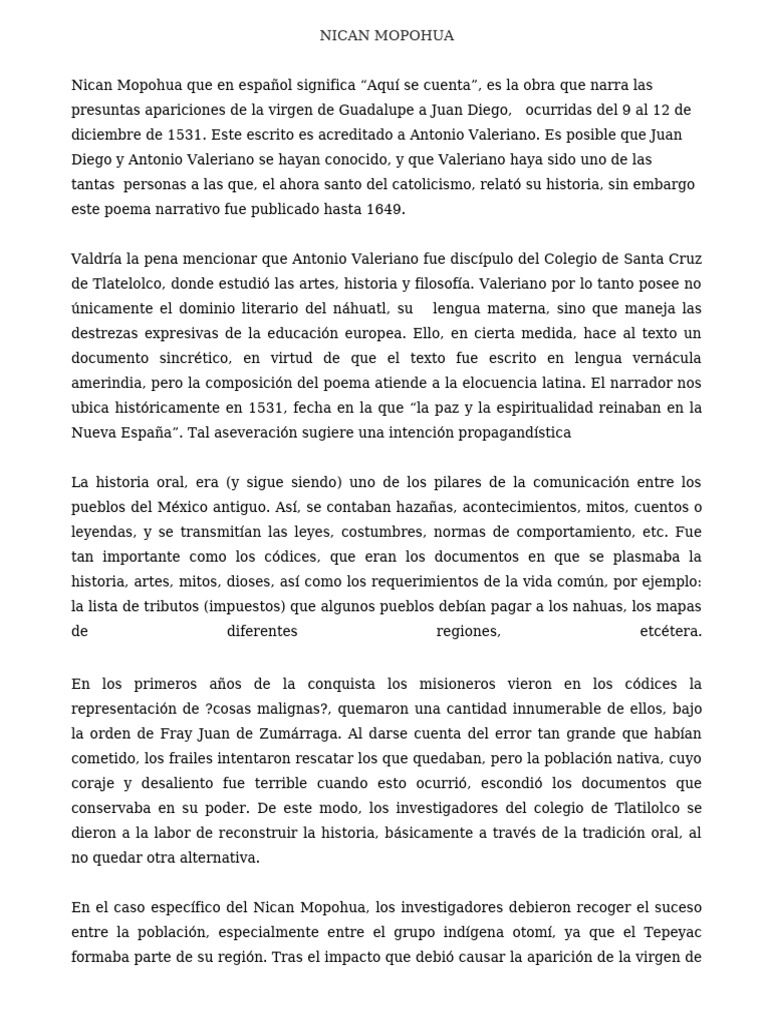Nican Mopohua | PDF | Náhuatl