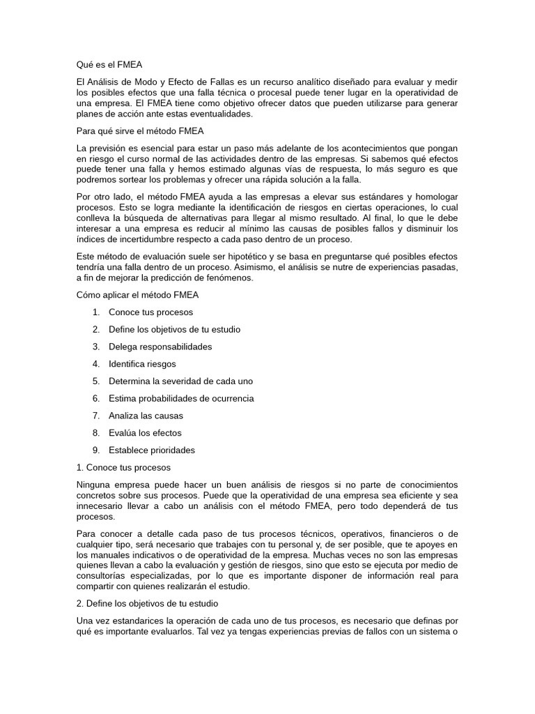 Qué es el FMEA | PDF | Riesgo | Business