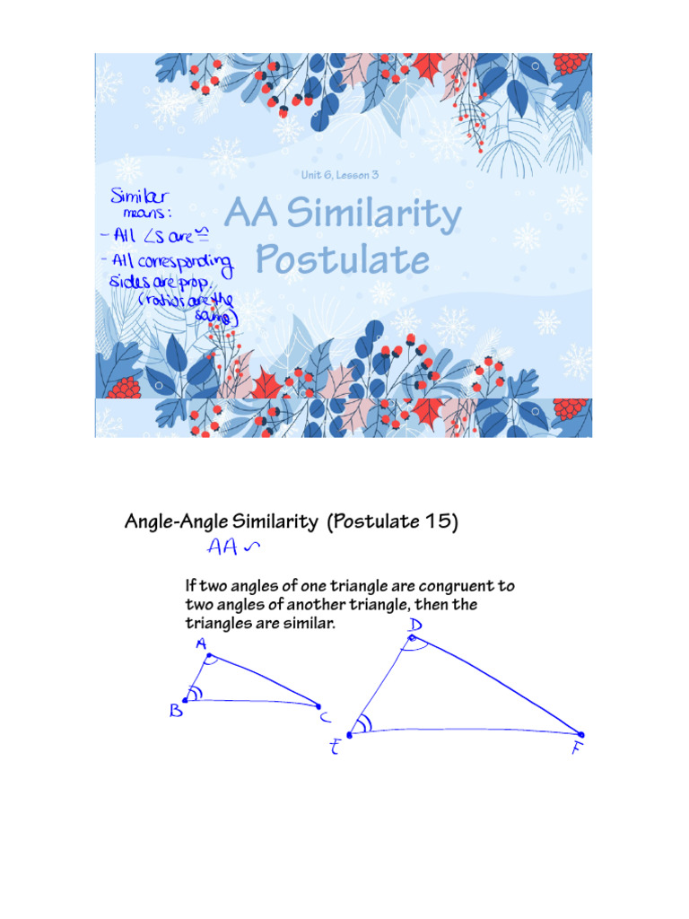 Geo Lesson 3 AA Similar Triangles Filled Notes | PDF