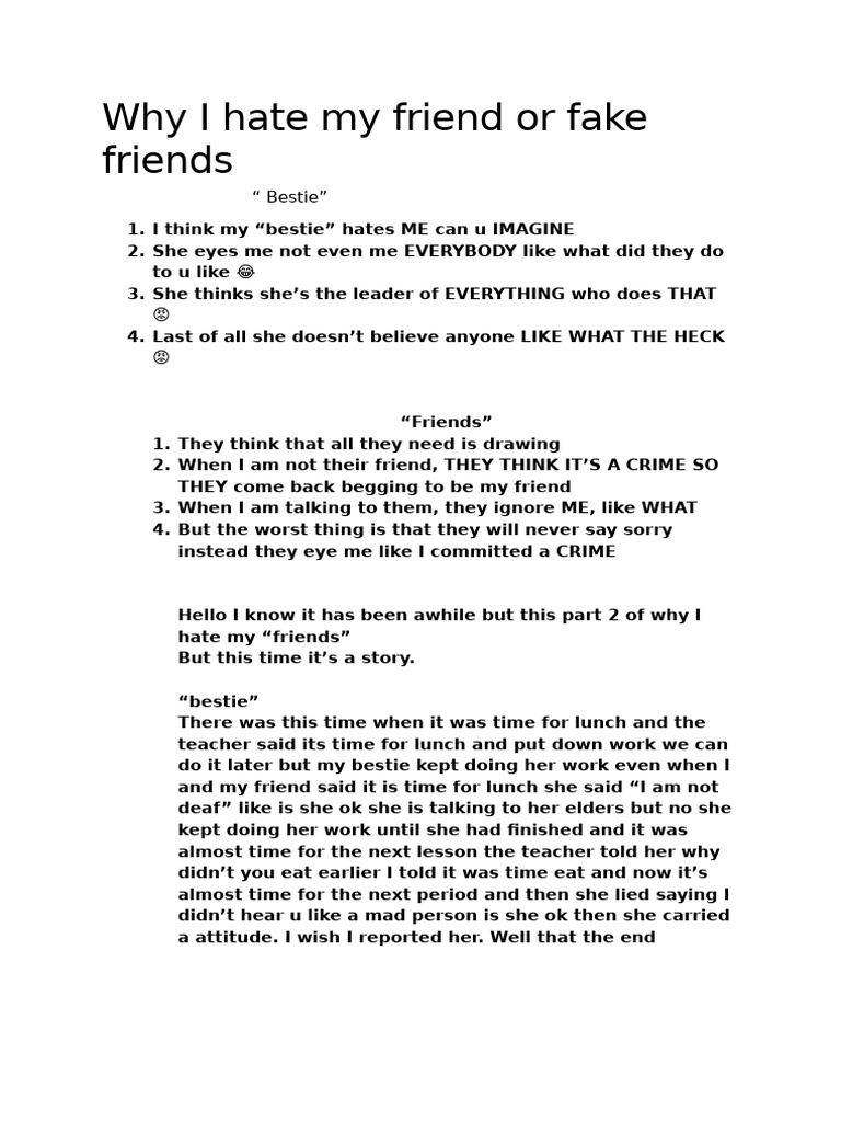 Why I Hate My Friend or Fake Friends | PDF