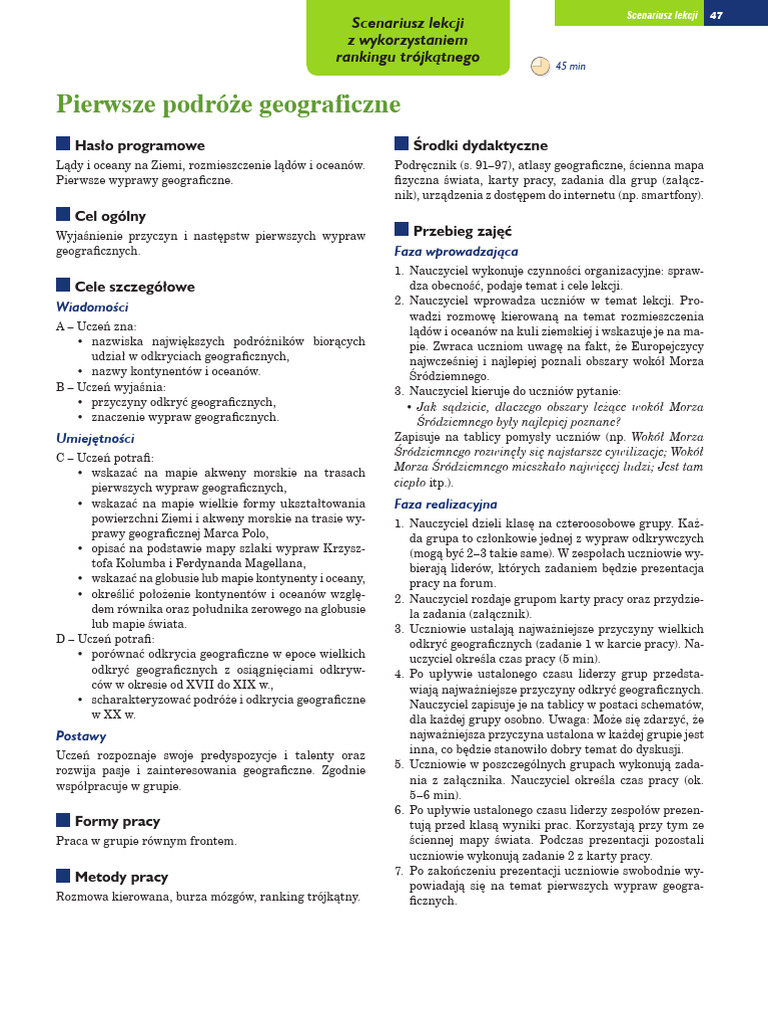 Scenariusz Lekcji Pierwsze Podroze Geograficzne | PDF