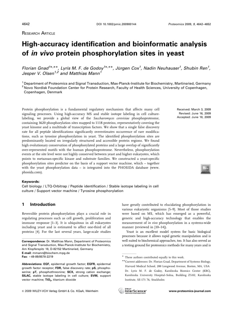 2009 Proteomics Yeast Phosphoproteome | PDF | Kinase | Proteins