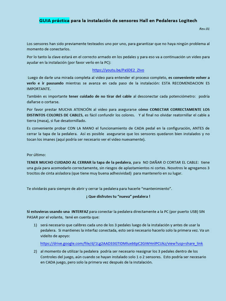 GUIA PR Ctica para La Instalaci N de Sensores Hall en Pedalera Logitech Rev.01 | PDF