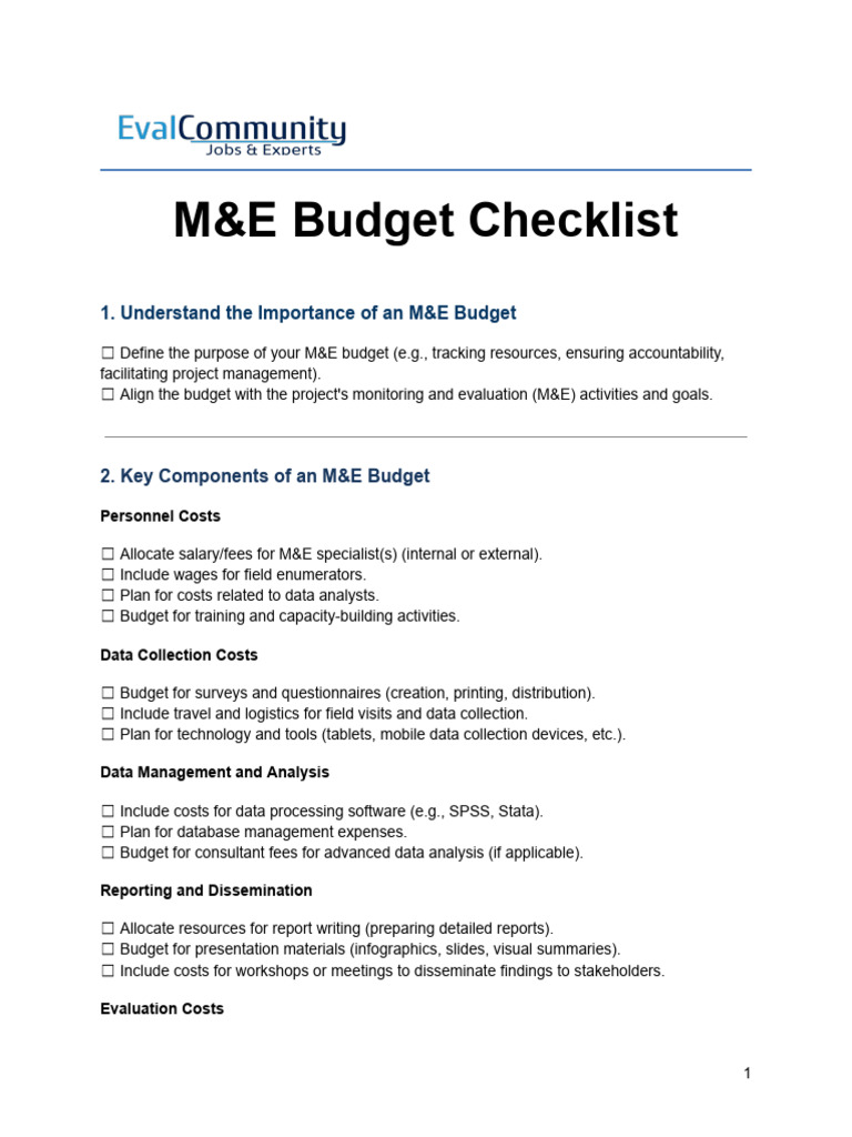 M&E Budget Planning Checklist | PDF