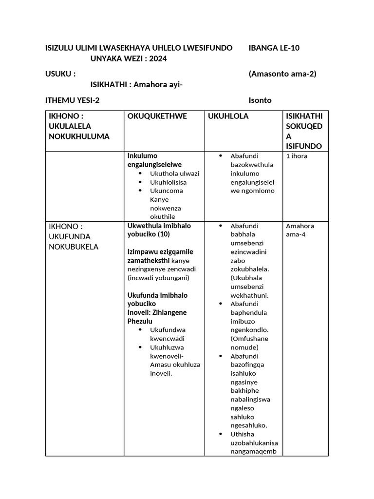 Grade 10 Lessons Plans Term 1 To Be Printed | PDF