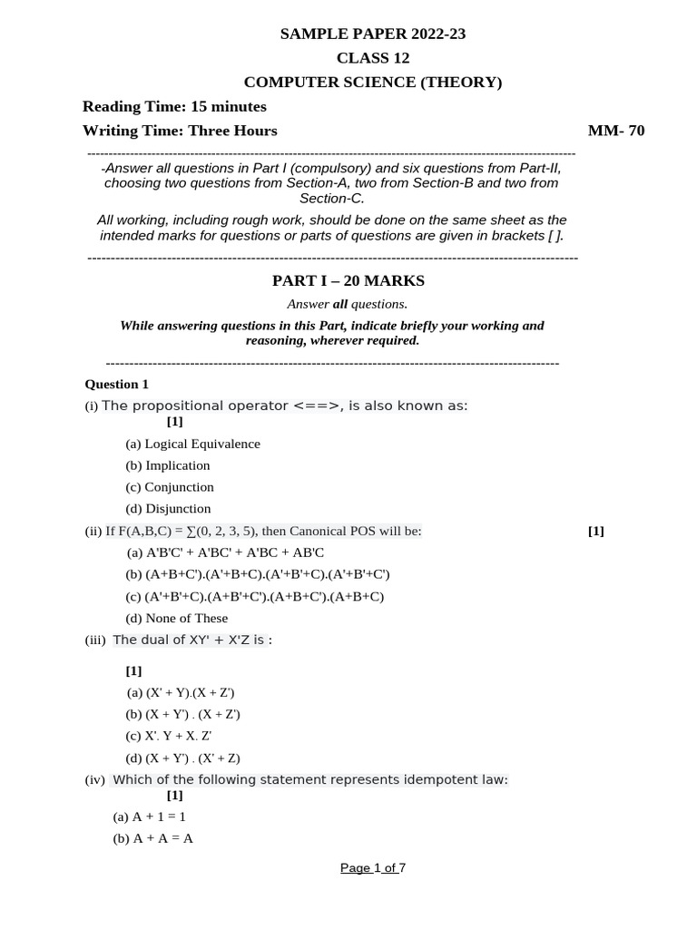 Class XII Practice Paperdda | PDF | Boolean Data Type | Computer Programming