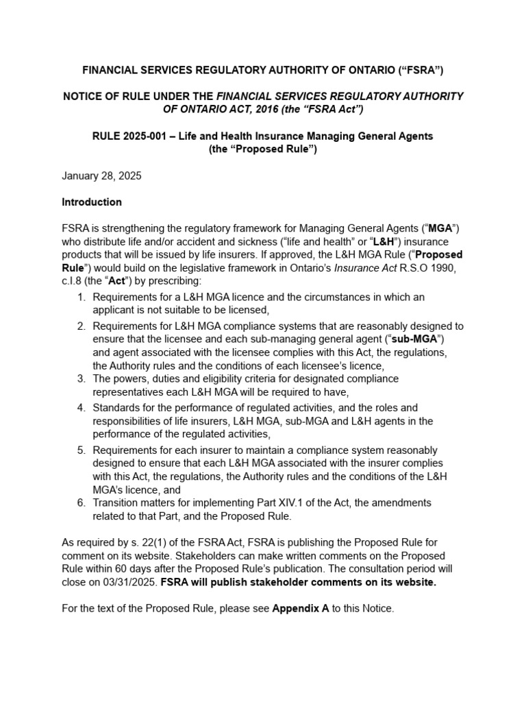 NOTICE OF RULE - Life Health Managing General Agents - 0 | PDF ...