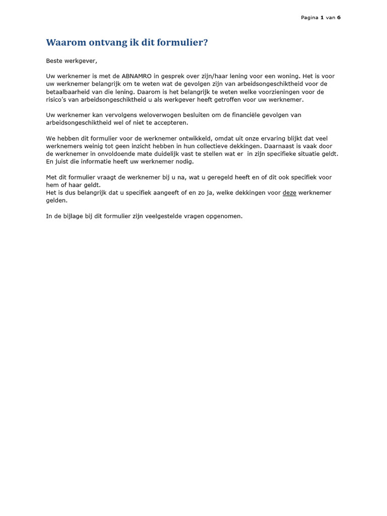 Formulier Aanvullende Voorzieningen Werkgever | PDF