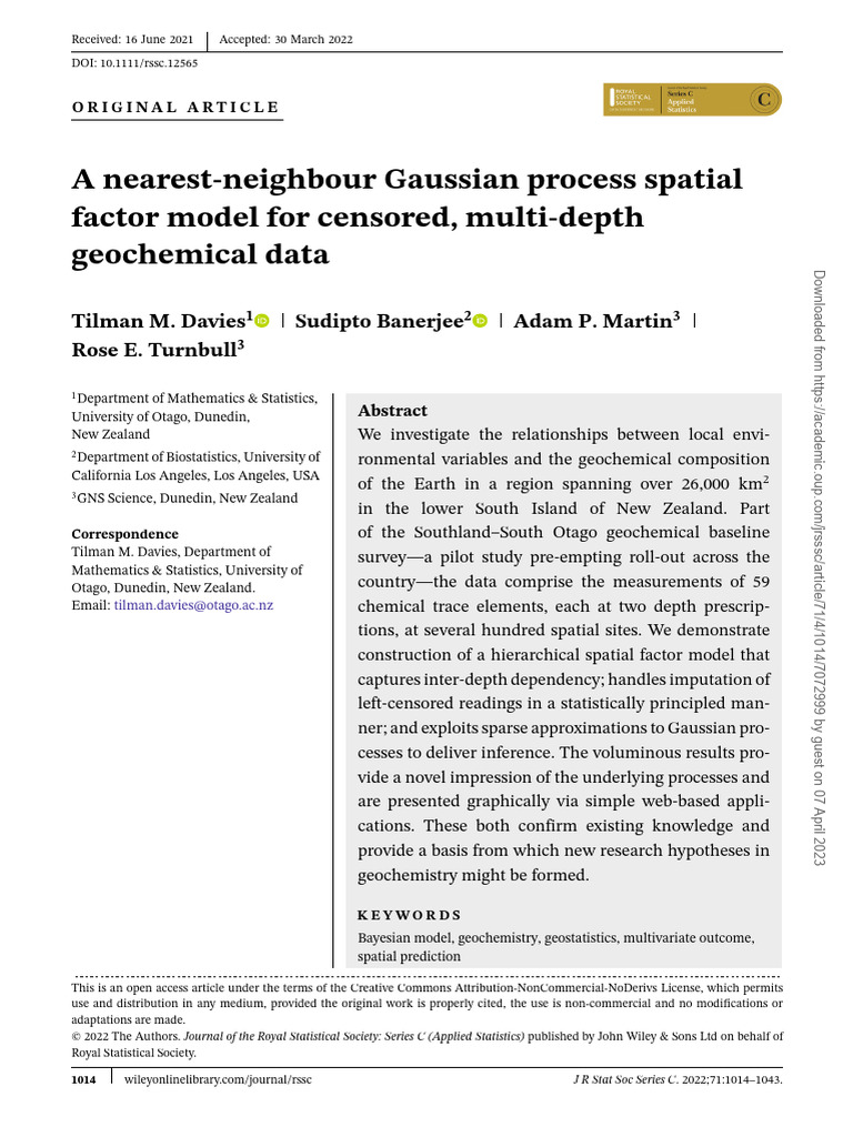 A nearest-neighbour Gaussian process | PDF | Geochemistry | Statistics