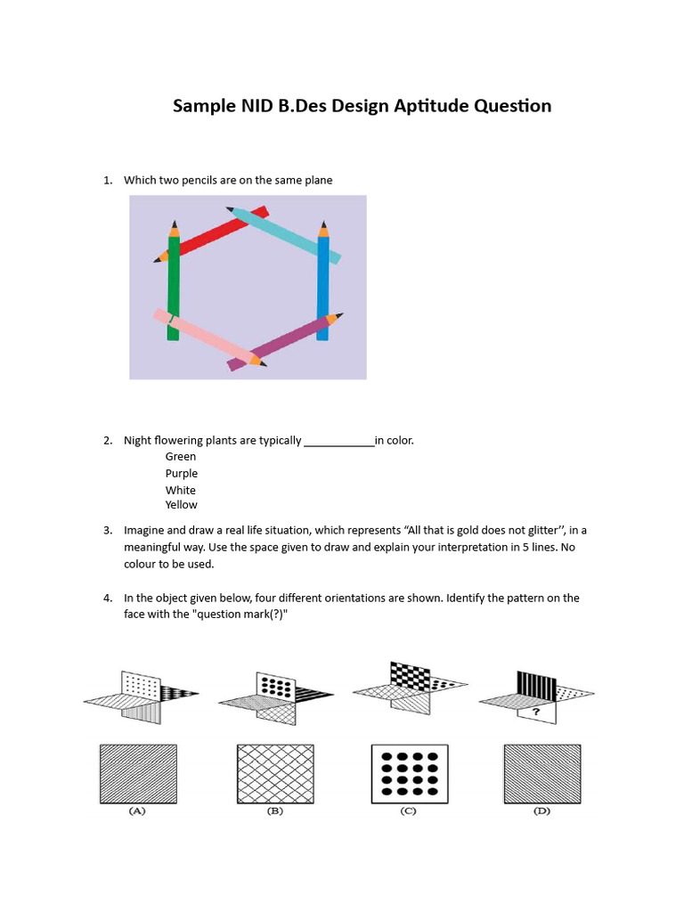 NID B.Des Design Aptitude Sample Questions | PDF
