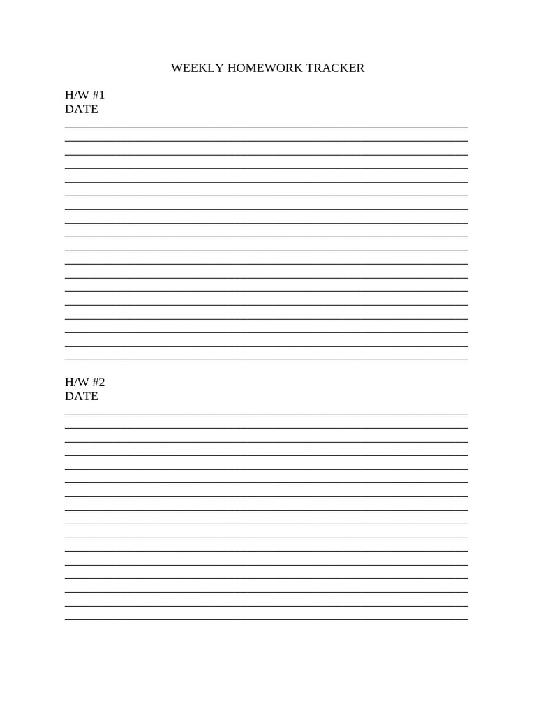 WEEKLY HOMEWORK TRACKER | PDF