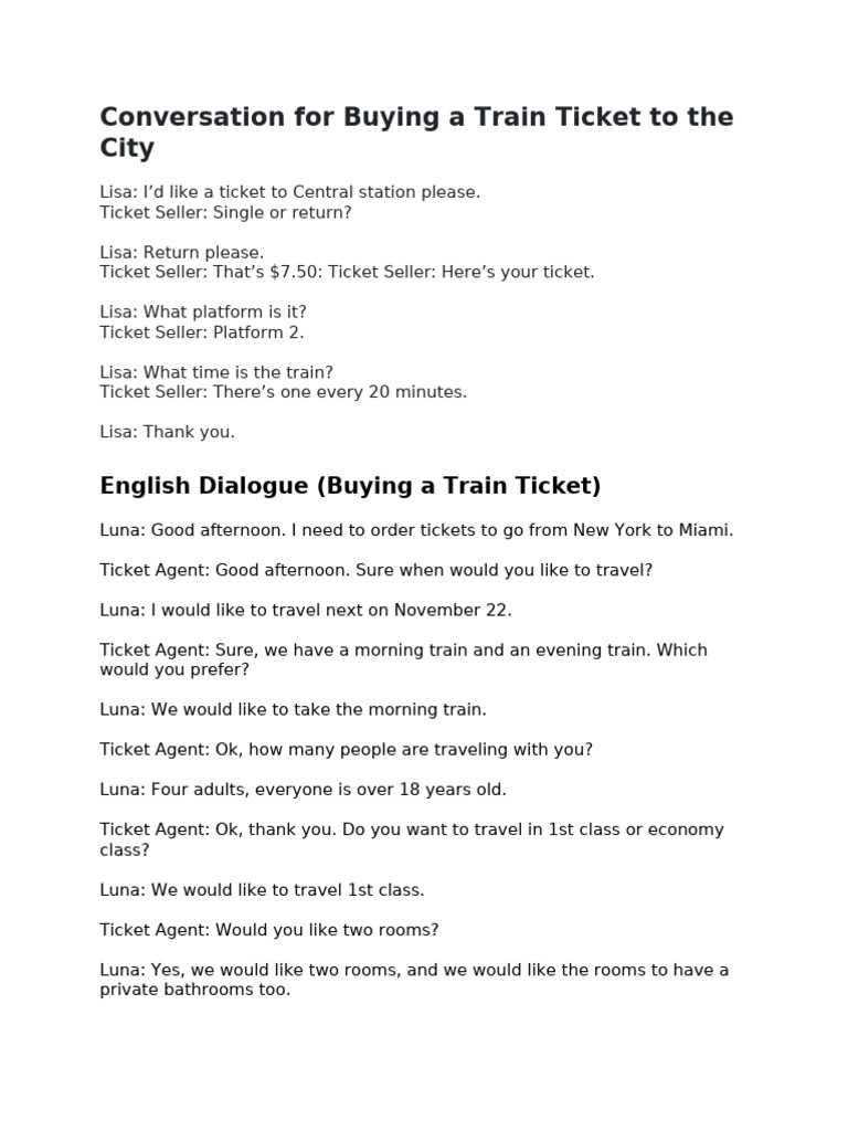 Buying Train Tickets: Sample Dialogues | PDF