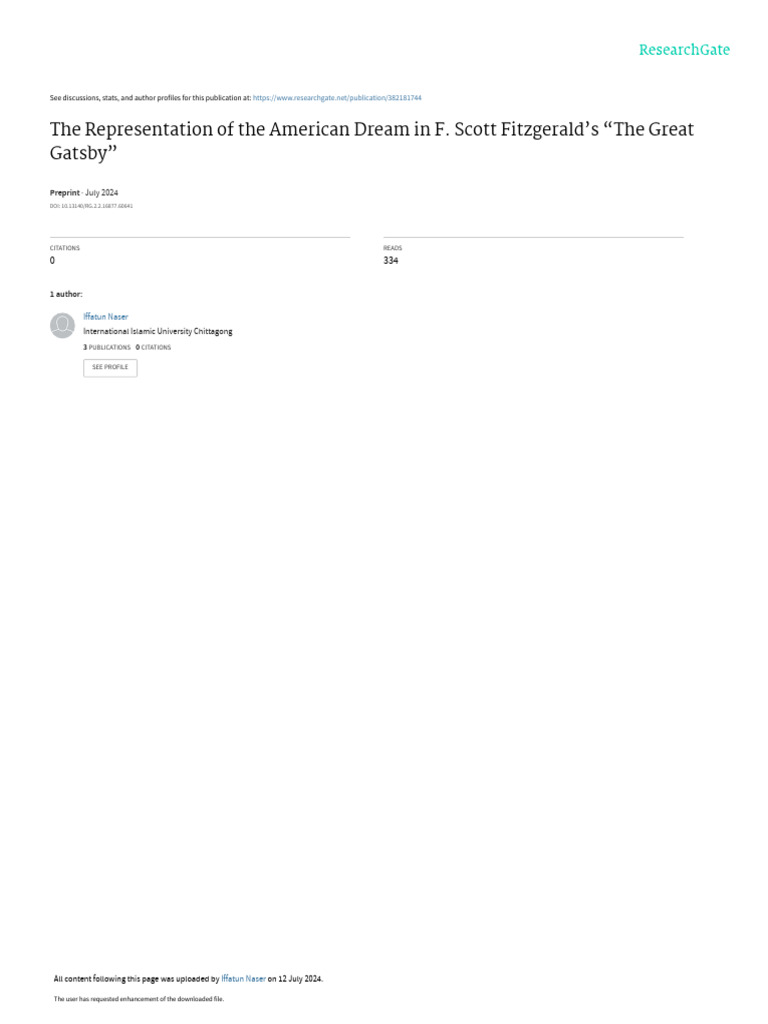 The Representation of The American Dream in F Scot | PDF | The Great ...
