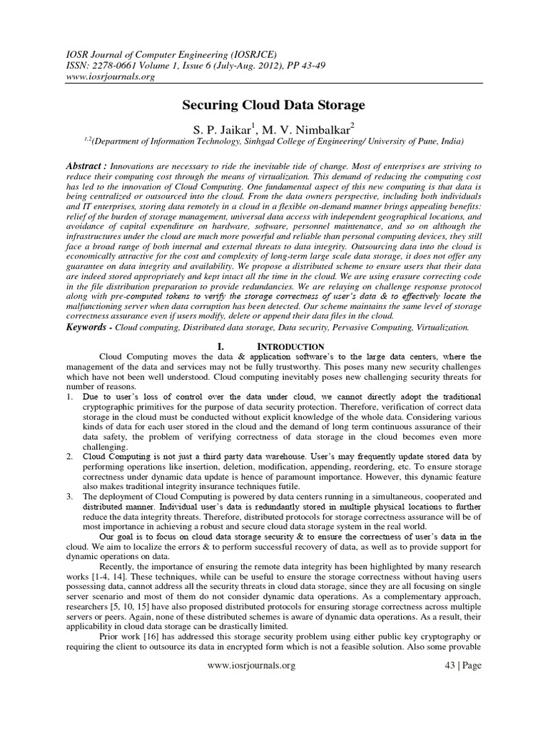 Securing Cloud Data Storage | PDF | Cloud Computing | Matrix (Mathematics)