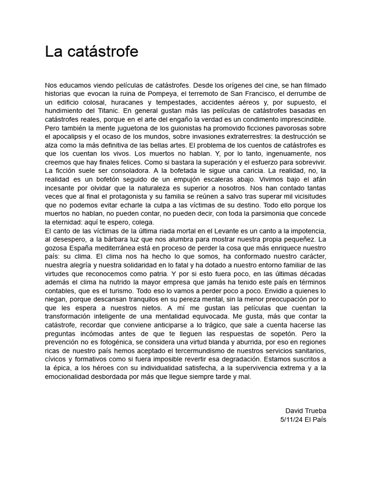 María José Correal Aguirre - La Catástrofe | PDF