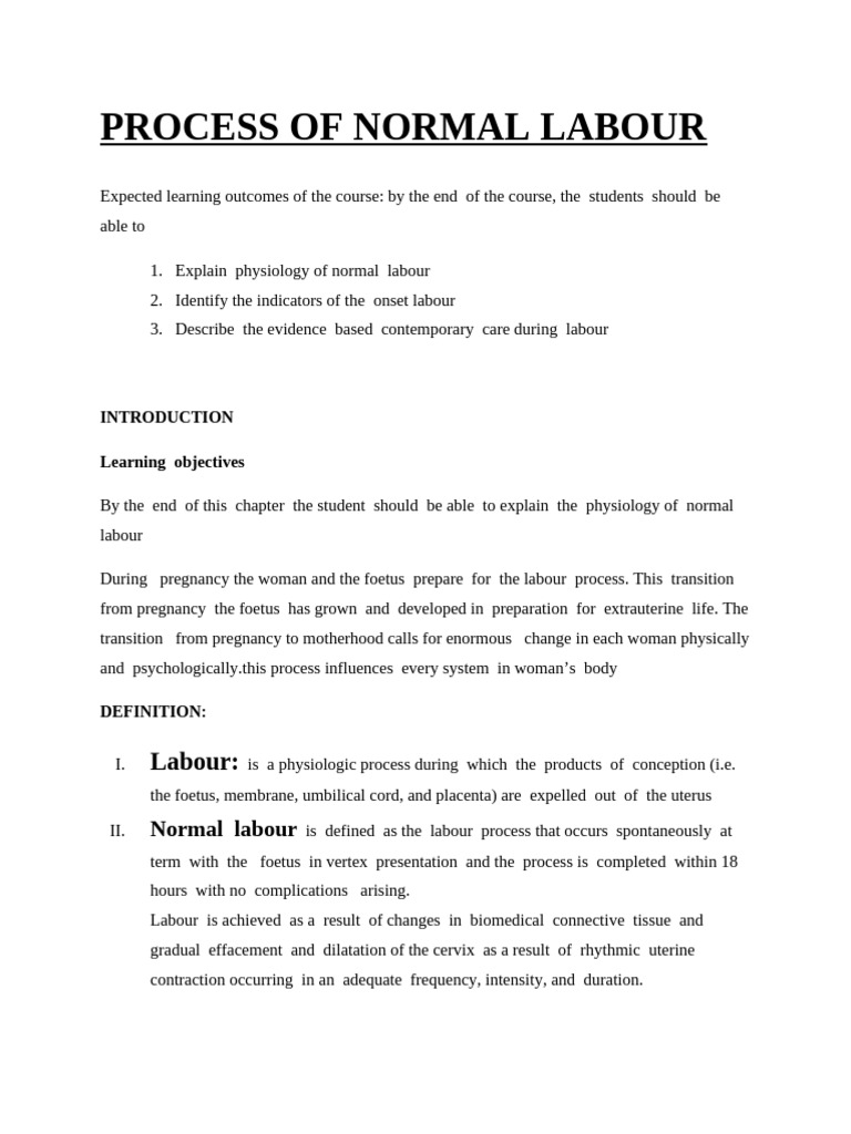 Process of Normal Labour | PDF | Childbirth | Uterus