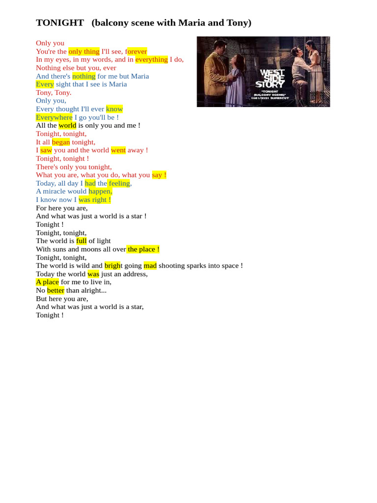 Tonight Lyrics | PDF