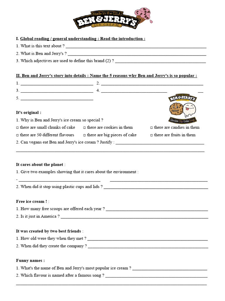 27. Ben and Jerry's reading comprehension | PDF