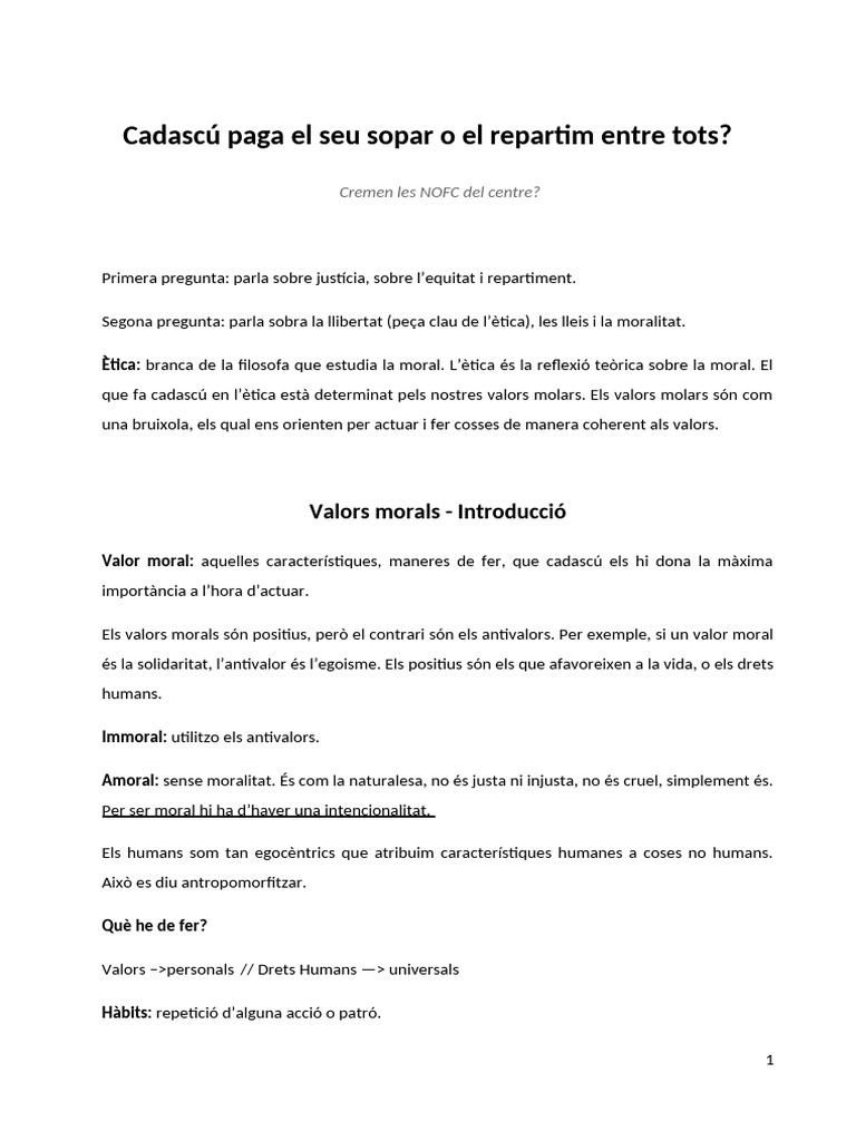 Ètica - 1r Batx | PDF