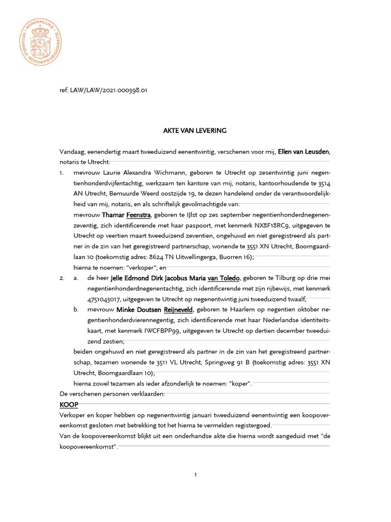 Digitaal Afschrift Kopie Akte Van Levering Boomgaardlaan 10 (1) | PDF