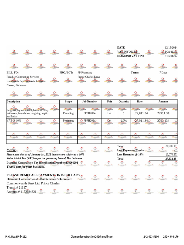 VAT Invoice for Plumbing Services | PDF