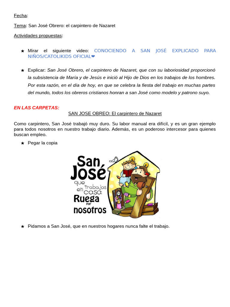 San José Obrero: Patrono del Trabajo | PDF
