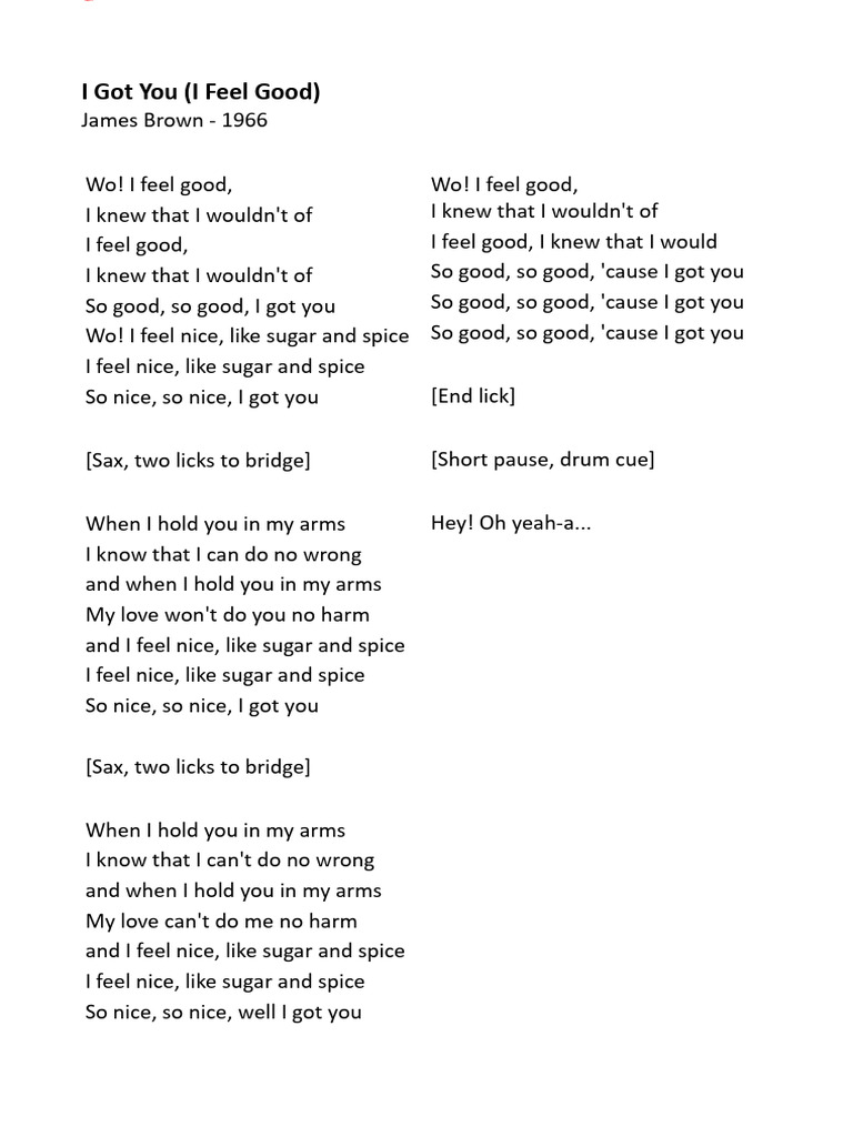 James Brown - I Feel Good Lyrics | PDF