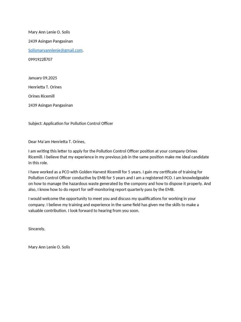 Application Letter Training | PDF