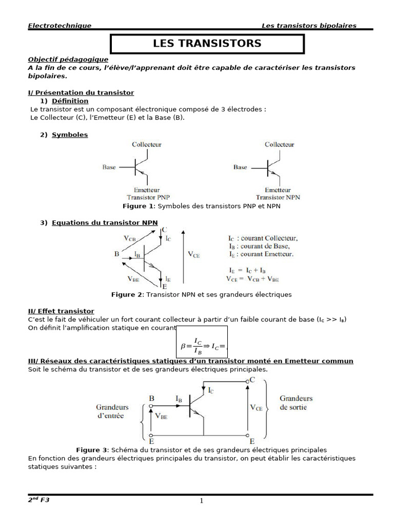 Caractéristiques des transistors bipolaires | PDF | Transistor ...