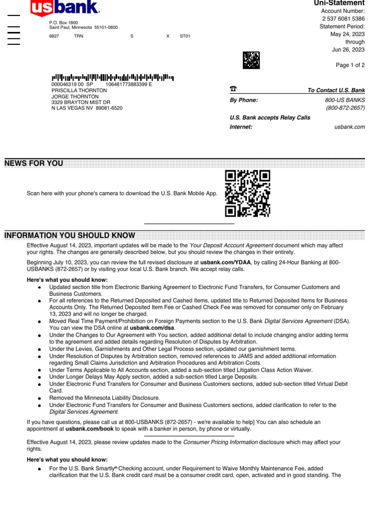 U.S. Bank Deposit Agreement Updates | PDF | Credit Card | Banks