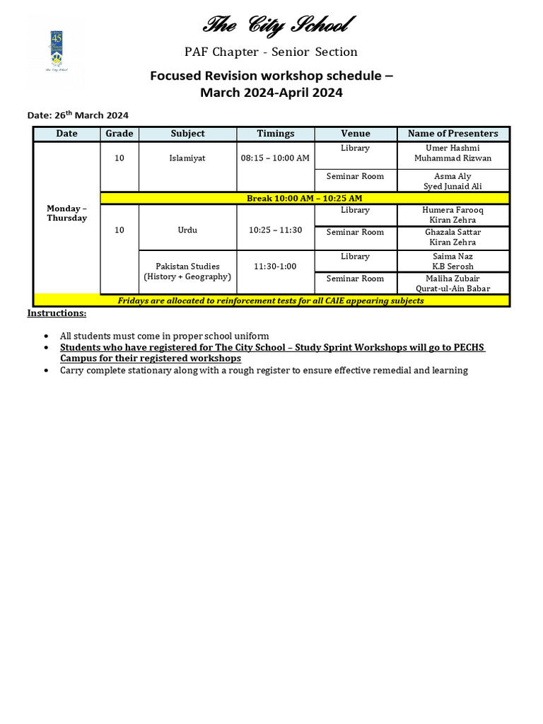 CAIE Focused Revision Workshops Grade 10 | PDF