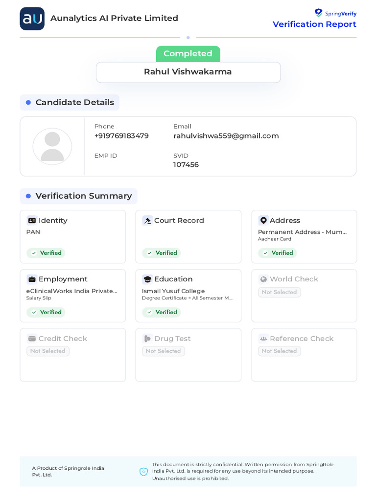 Background Check: Rahul Vishwakarma | PDF | Background Check