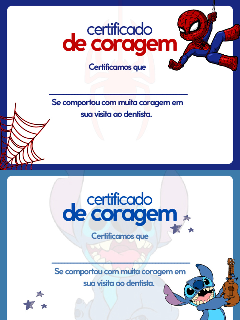 Certificado de Coragem Infantil Ilustrado Azul | PDF