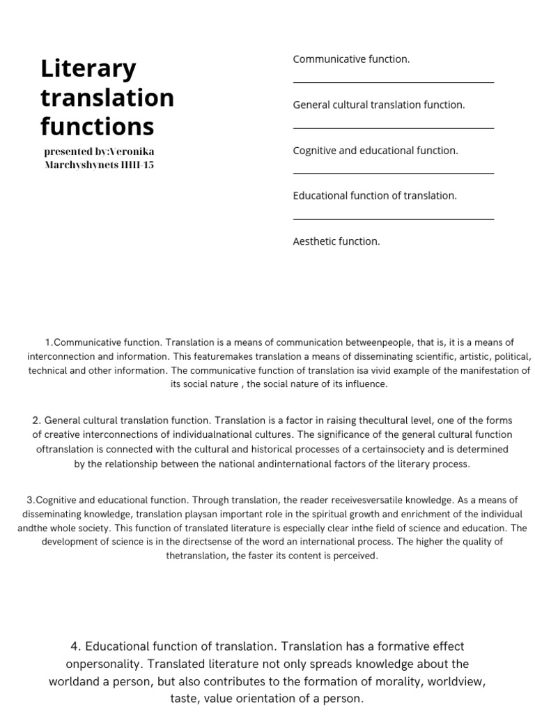 Functions of Literary Translation | PDF | Translations | Human ...
