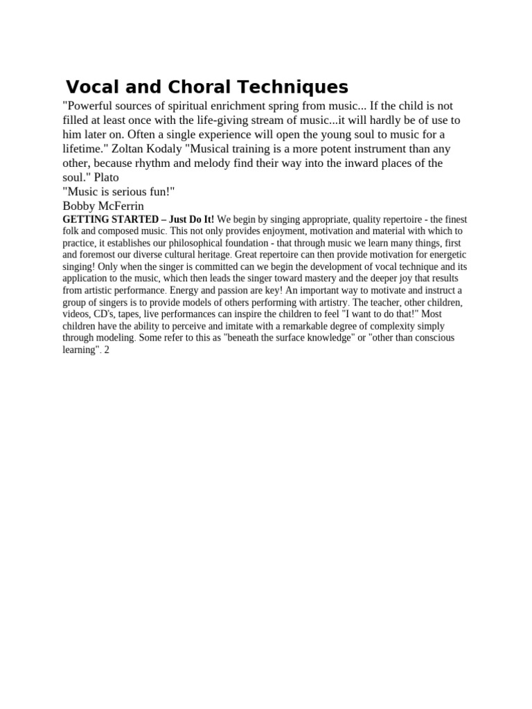 Vocal and Choral Techniques | PDF | Vocal Pedagogy | Singing