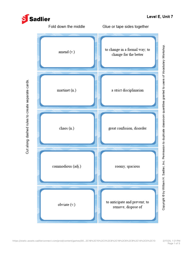 Sadlier Flash Card Unit 7 | PDF