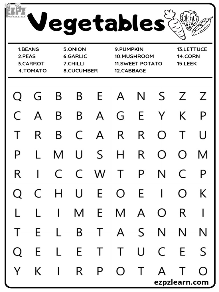 27 Vegetables Word Search 15 Words | PDF