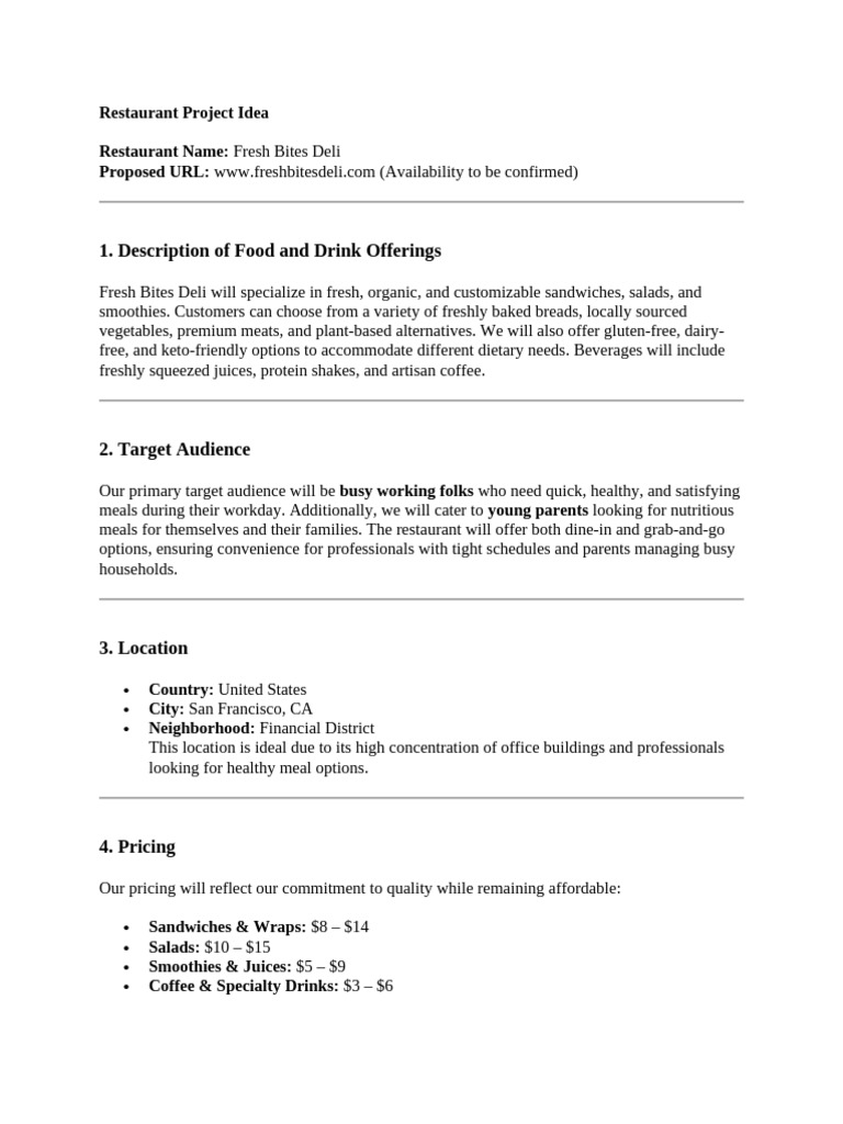 Restaurant Project Ide1 | PDF | Meal | Restaurants