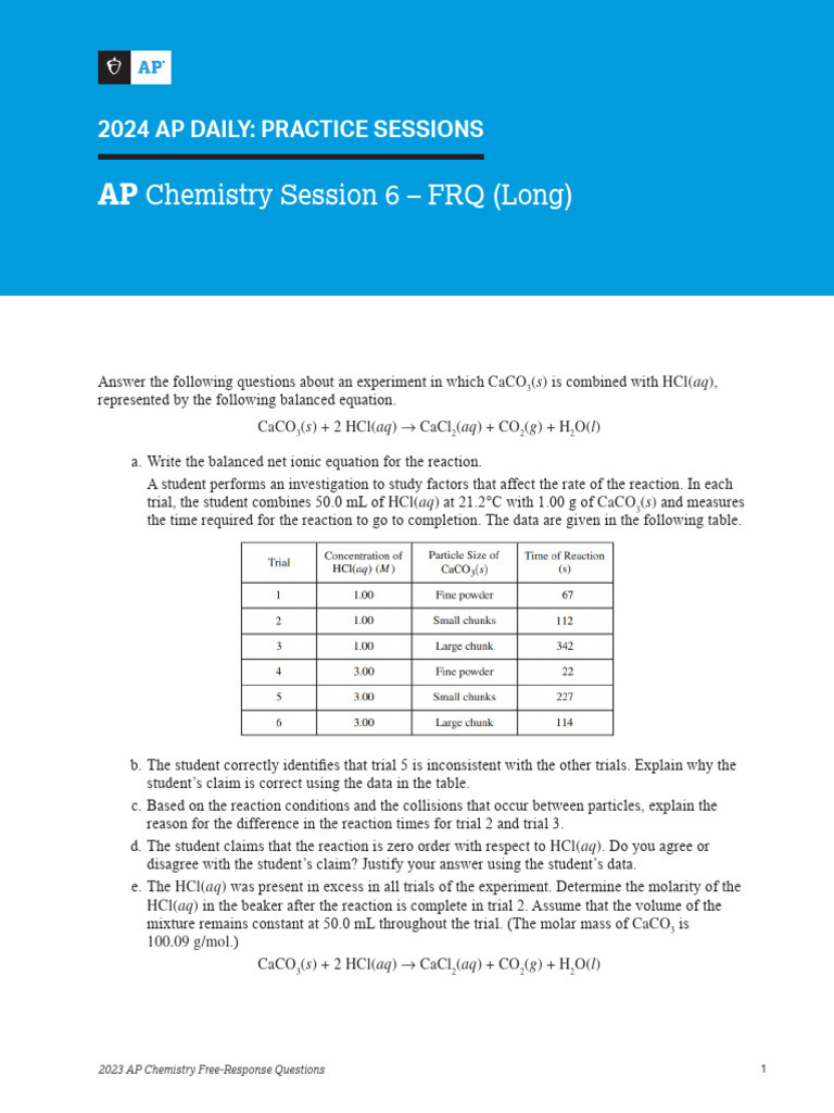 AP Chemistry Session6 Worksheet | PDF | Chemical Reactions | Enthalpy