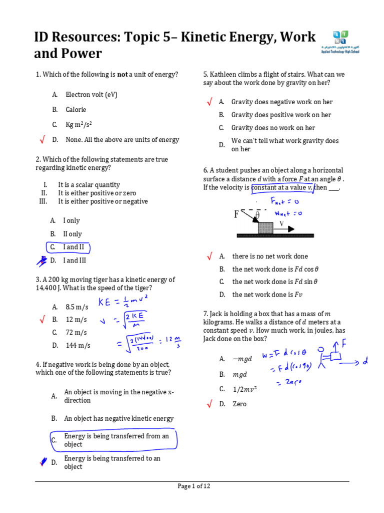 Physics Quiz: Kinetic Energy, Work, Power | PDF | Force | Temporal Rates