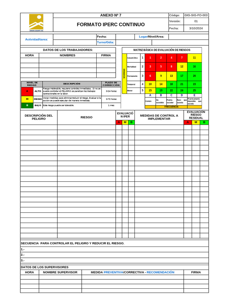 GIG-SIG-FO-003 Formato de IPERC Continuo | PDF