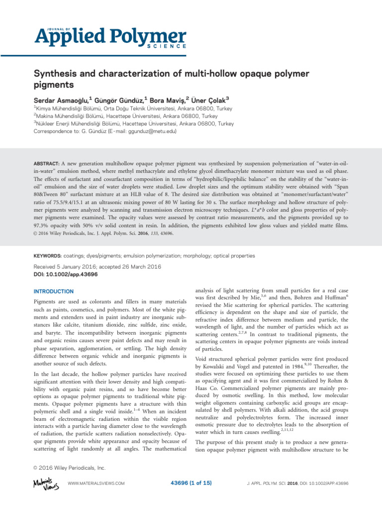 Multihollow Opaque Polymer Pigments | PDF | Emulsion | Paint
