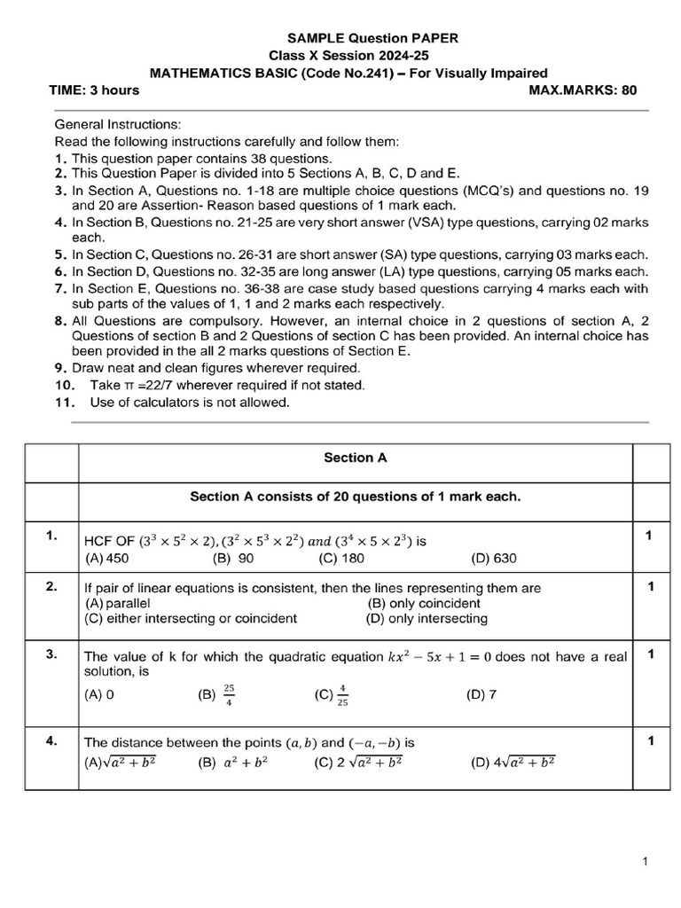MathsBasicVIC SQP | PDF